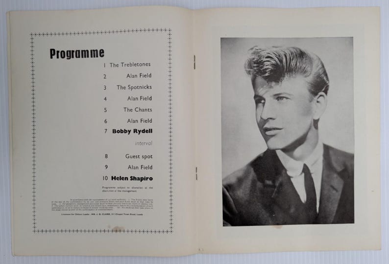 Helen Shapiro / Bobby Rydell Presented by Arthur Howes Tour Souvenir ...