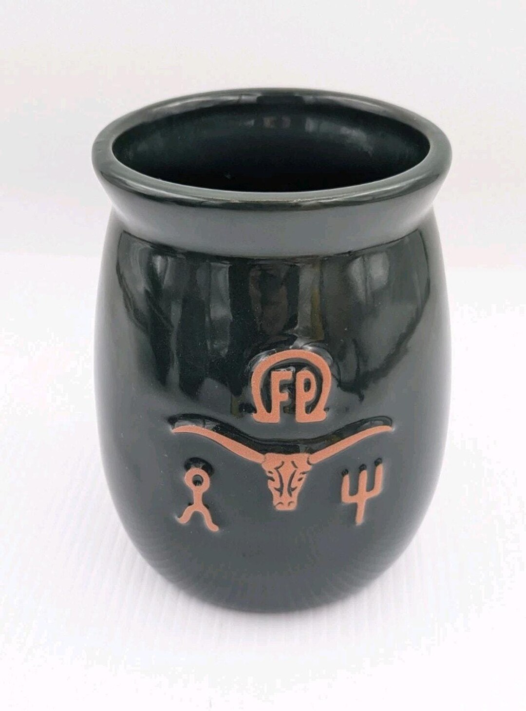 Frankoma Pottery rach Forest Green Cattle Brands Canister Utensil ...