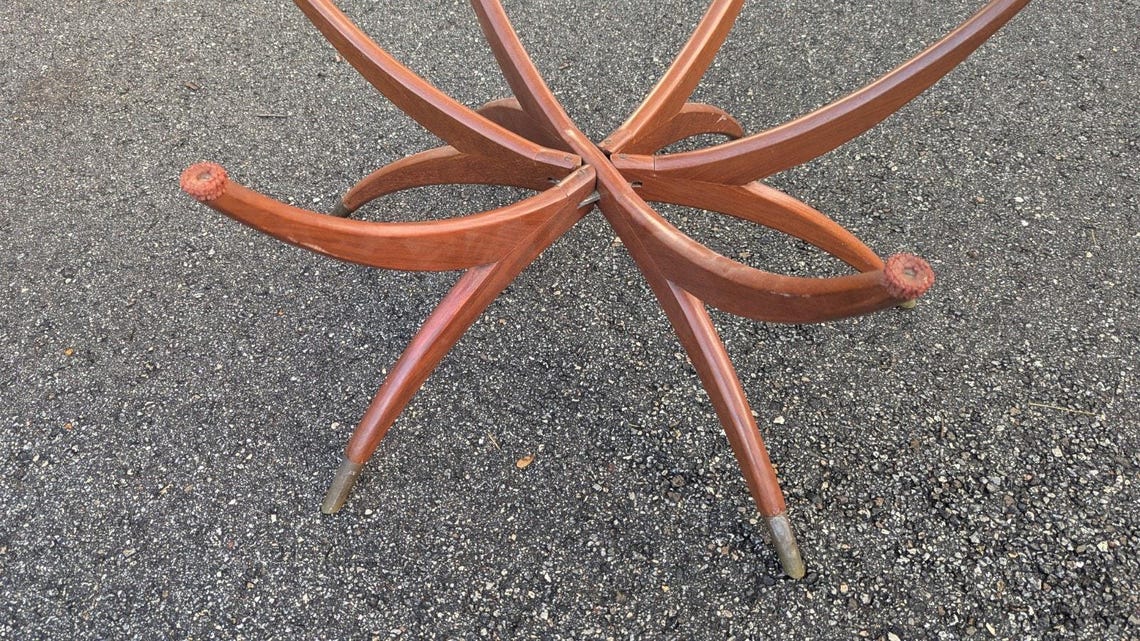 Mid Century Modern Wooden Spider 6 Legs Coffee Table Base Brass Feet ...