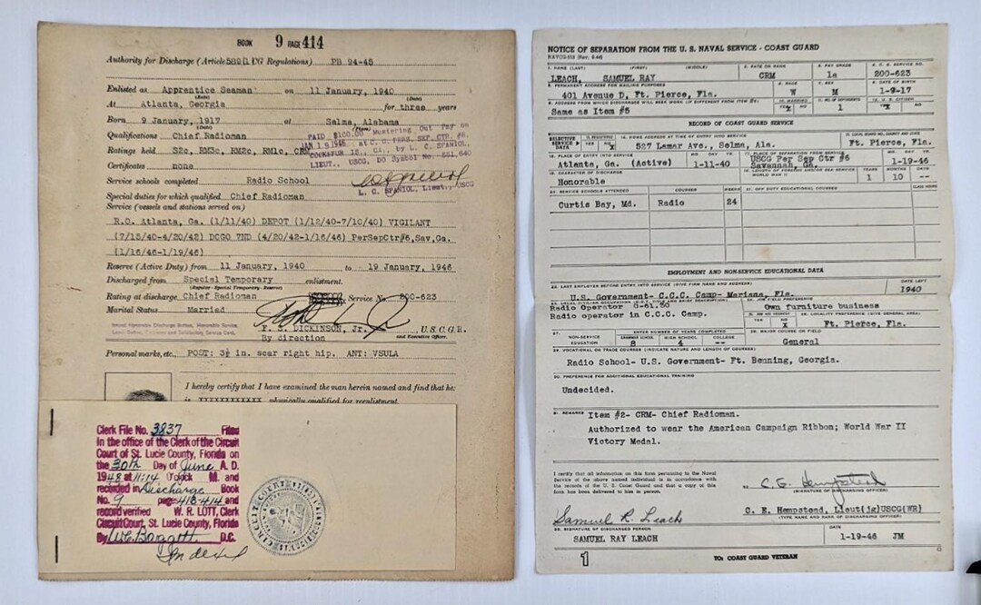 Honorable Discharge & Notice of Separation From the US Naval Service ...