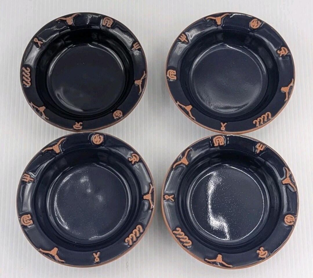 Frankoma Pottery Ranch Navy Blue Fruit Berry Bowl Set of 4 Cattle ...