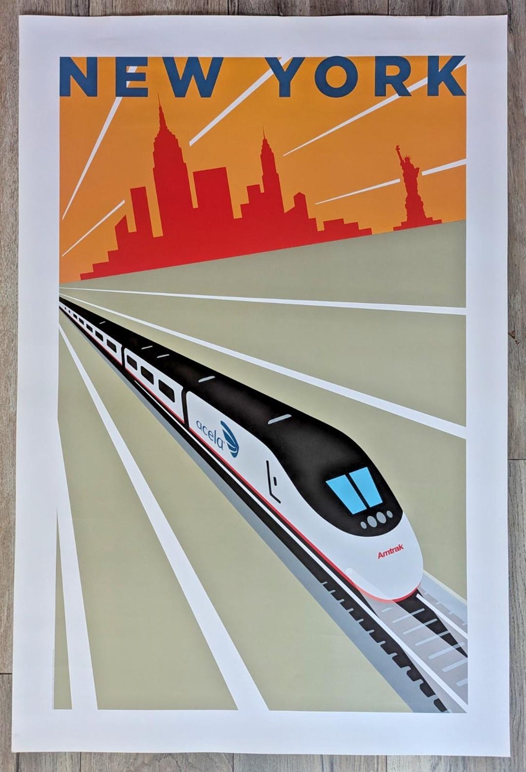 Vintage Travel Poster Amtrak Acela New York Modernist Advertising 24" X ...