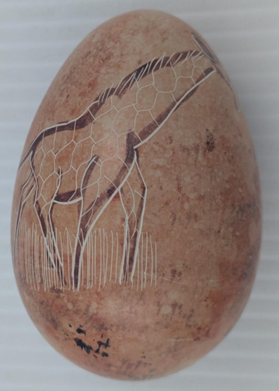 Vintage Kenya Hand Carved Soap Stone Egg Painted & Etched Giraffe and ...