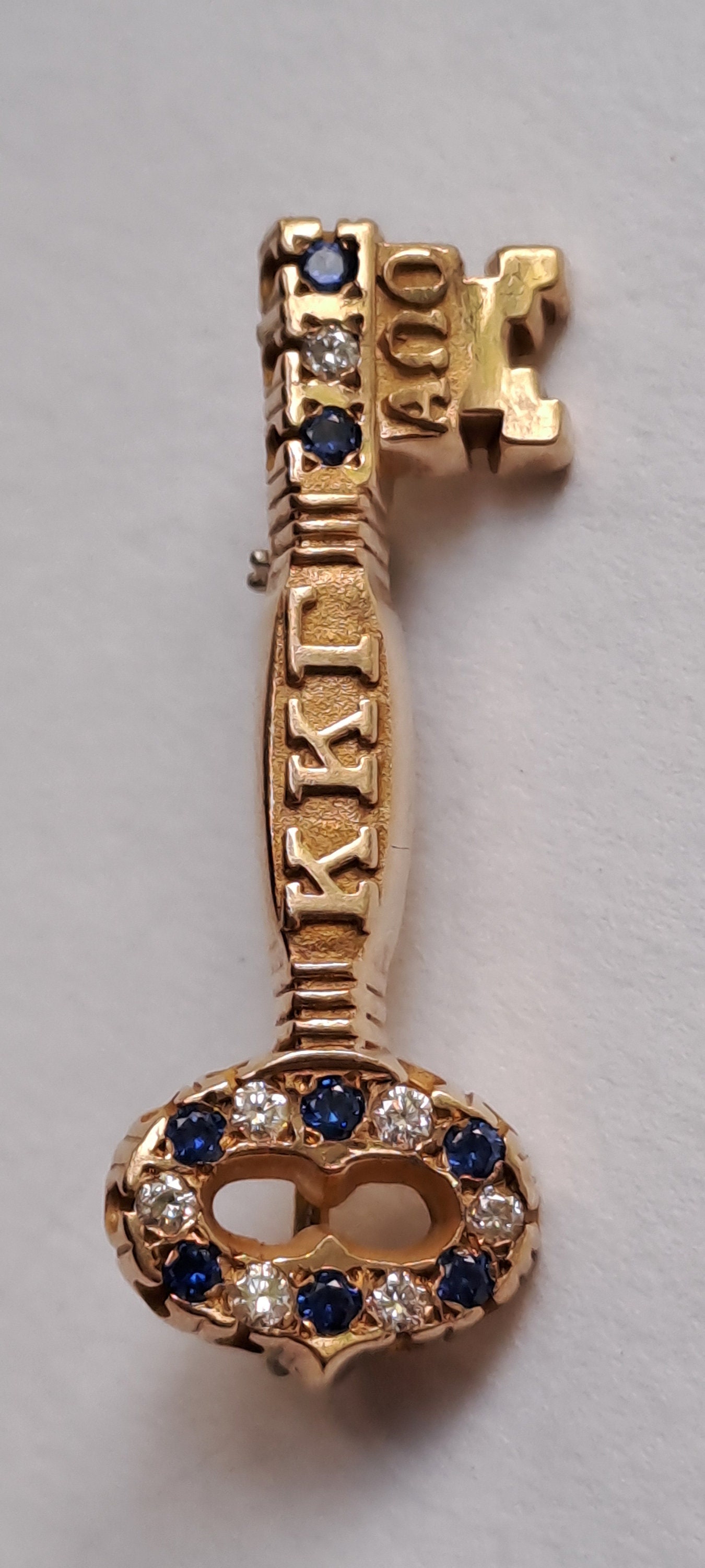 Kappa Kappa Gamma Sorority Key Badge Lab Created Sapphire 10k Gold Pin ...