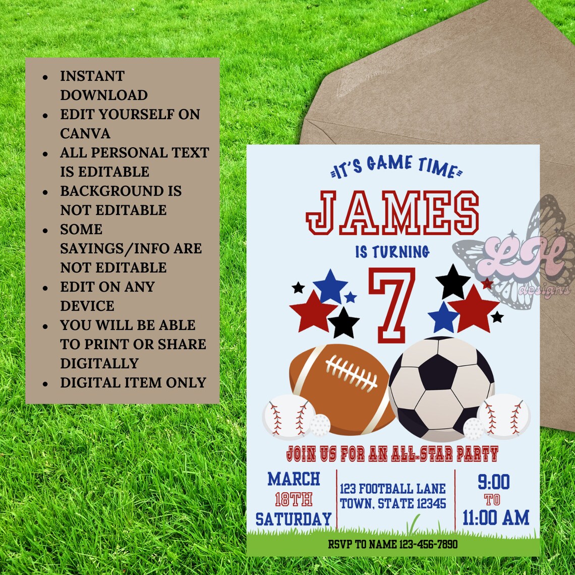 Sports Birthday Party Invitation: Editable Canva Template (digital ...