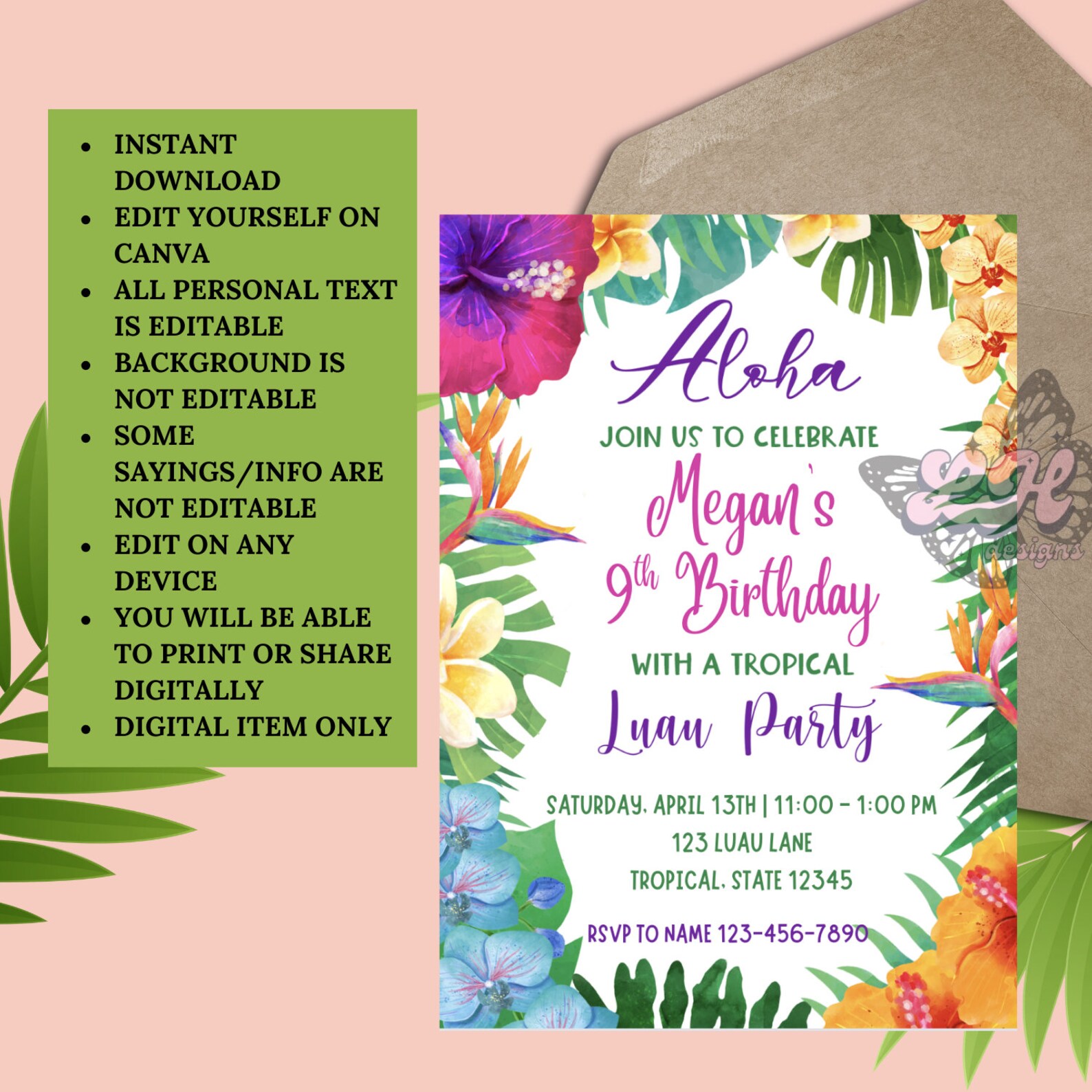 Luau Invitation, Luau Invite, Editable Invite, Digital Invite ...