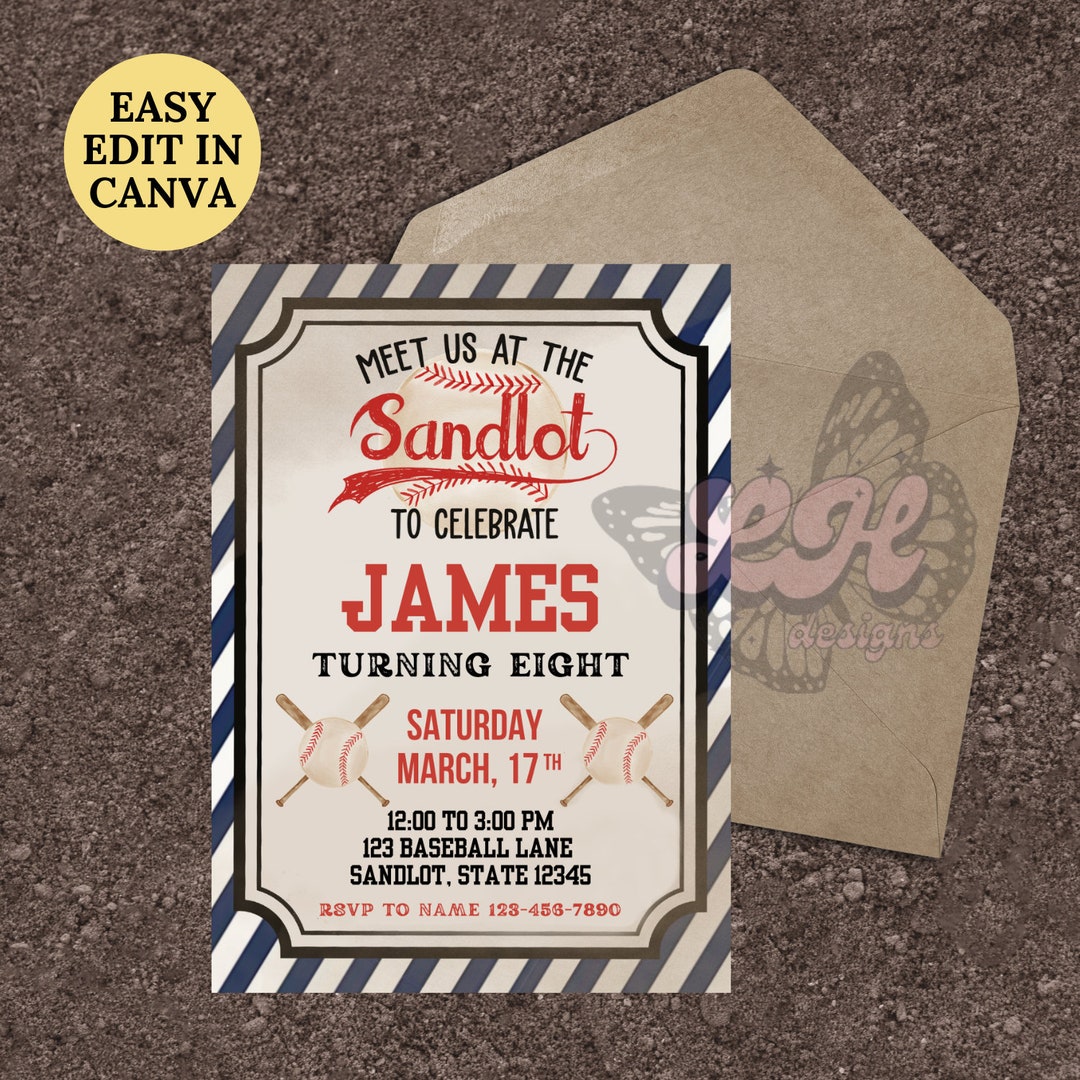 Sand Lot Invite, Baseball Invitation, Editable Invite, Digital Invite ...