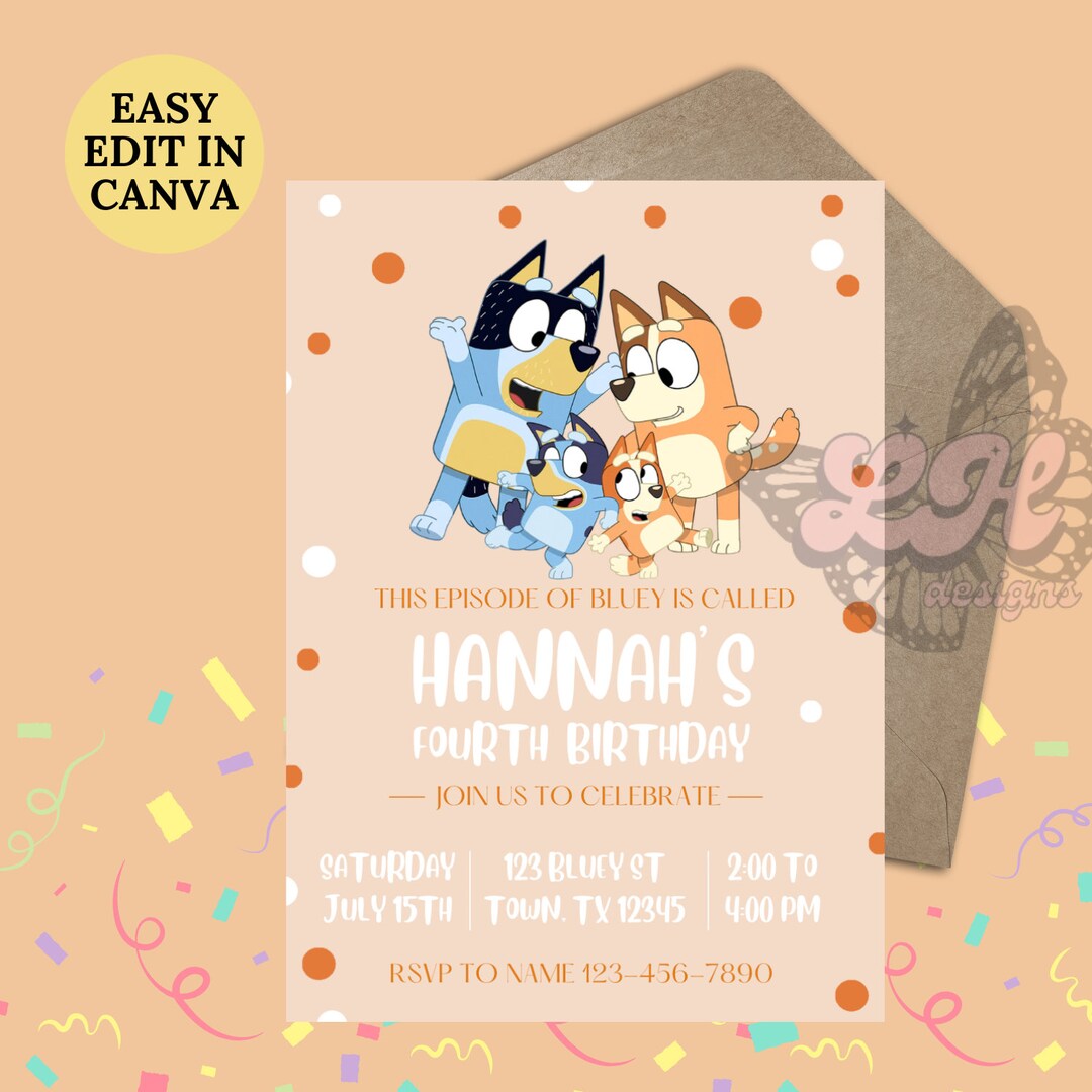 Editable Dog Invitation, Brown Dog, Dog Party, Blue Dog Invitation, Dog ...