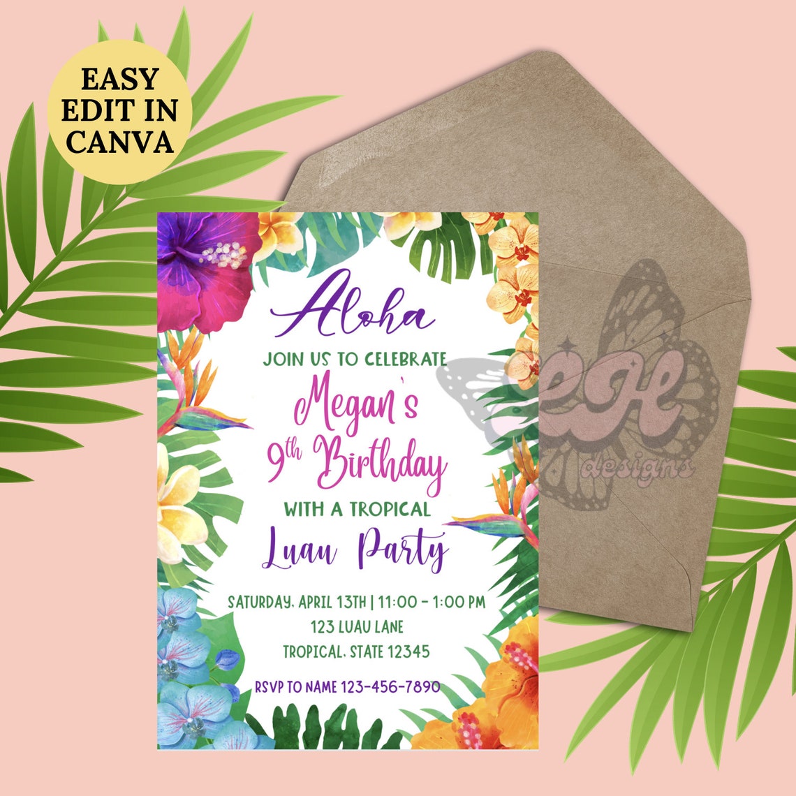 Luau Invitation, Luau Invite, Editable Invite, Digital Invite ...