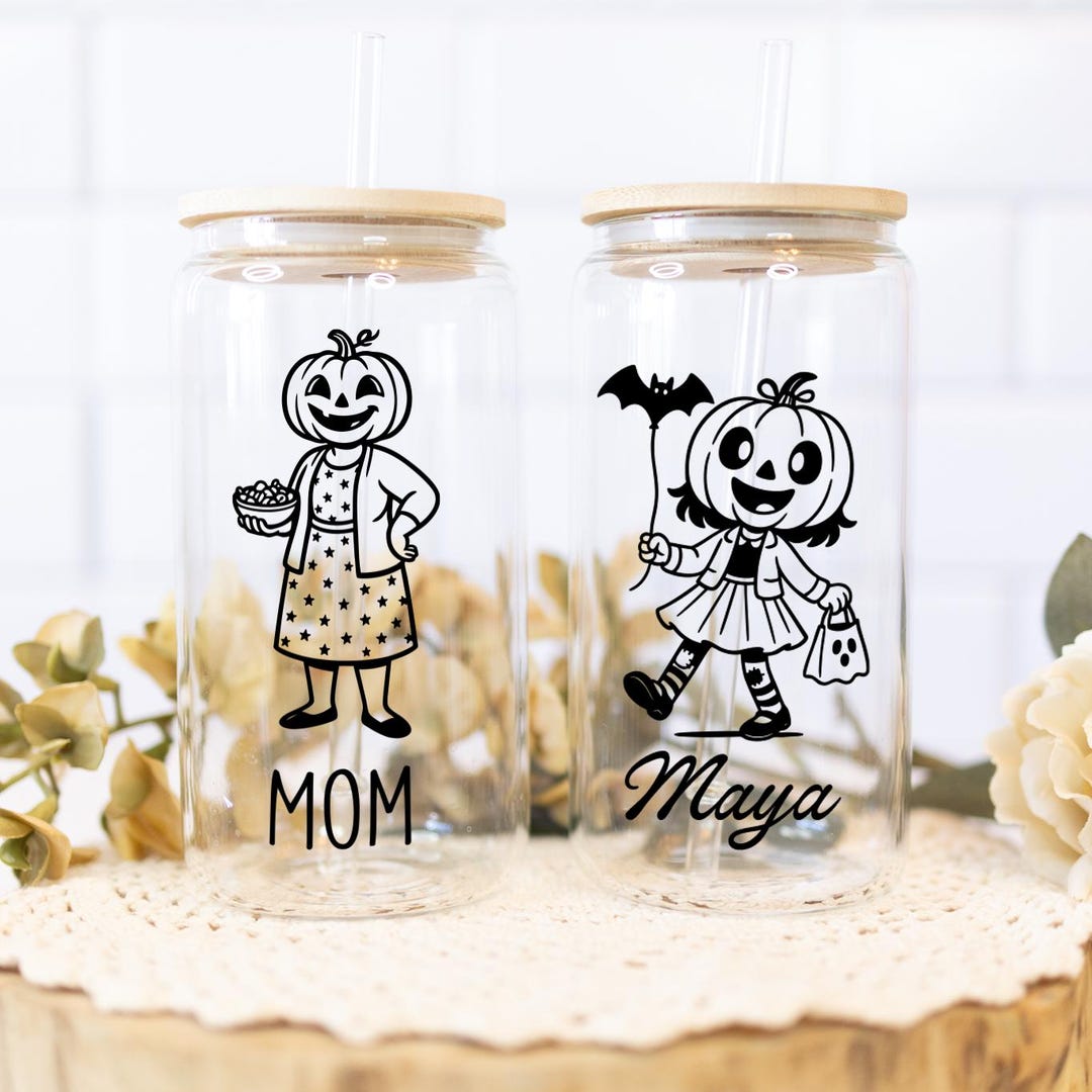 Personalized Halloween Family Jar: Spooky Glass Cup With Lid & Straw - Etsy