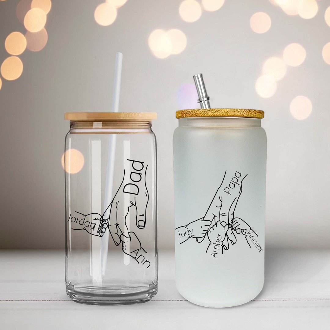 Personalized Dad Fist Bump Glass Jar, Custom Kids Names Tumbler - Etsy