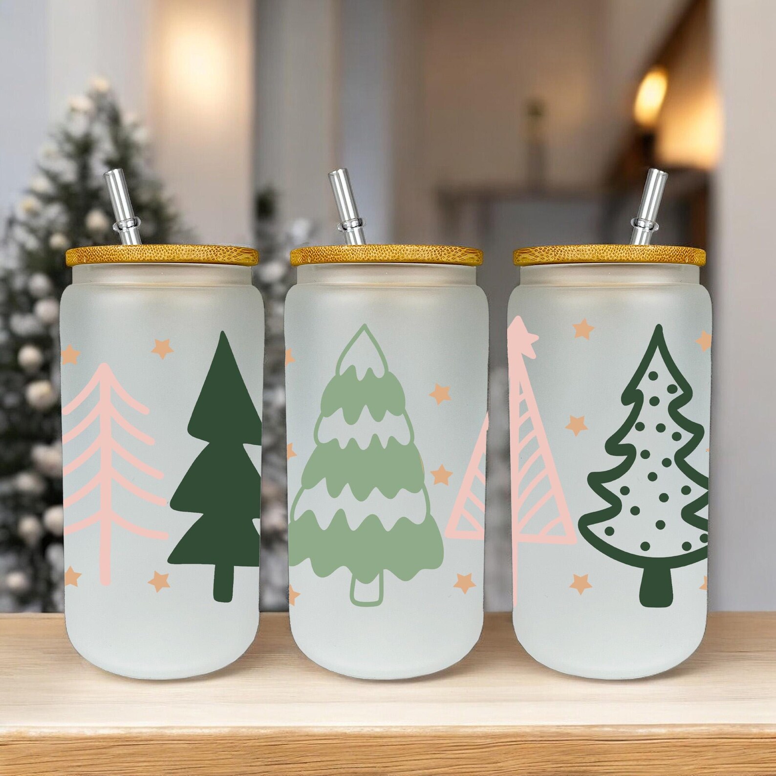 Christmas Tree Design Glass Jar, Christmas Decor, Holiday Gifts, New ...