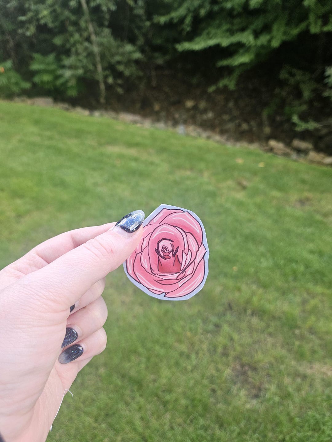 Hand Drawn Pink Rose Sticker - Etsy