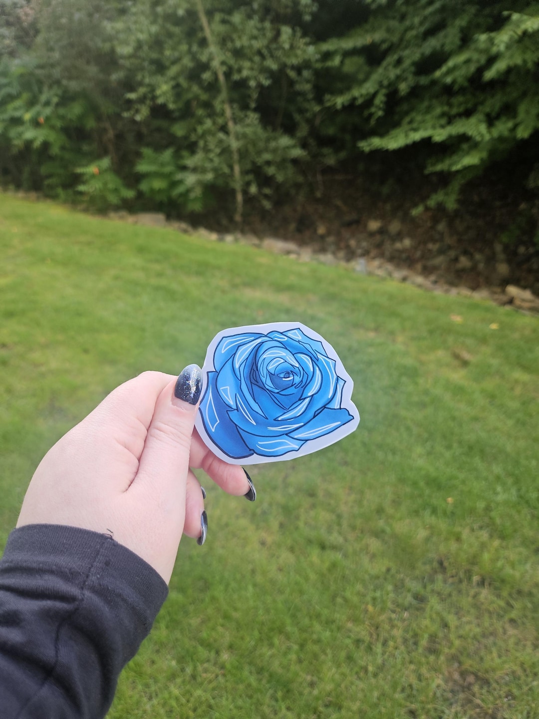 Hand Drawn Bright Blue Rose Sticker - Etsy