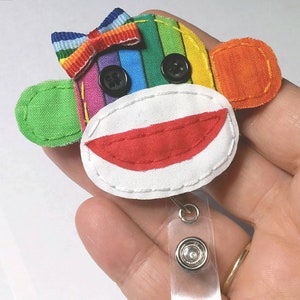 Sock Monkey Badge Reel, Rainbow Sock Monkey,monkey Badge Holder, ID ...