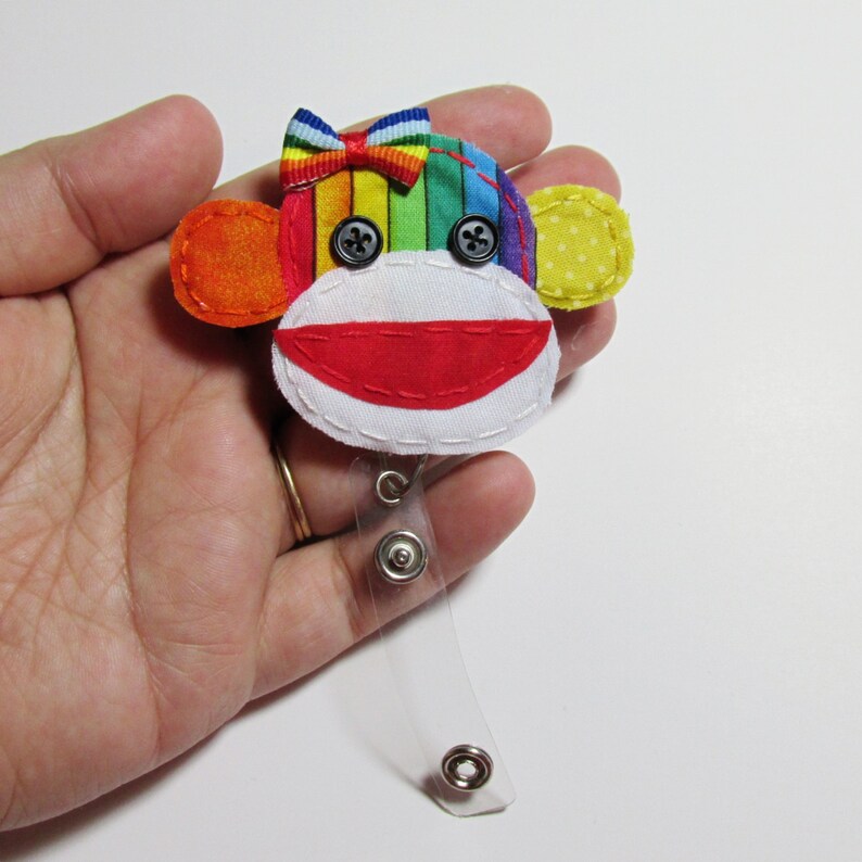 Sock Monkey Badge Reel Rainbow Sock Monkeymonkey Badge | Etsy