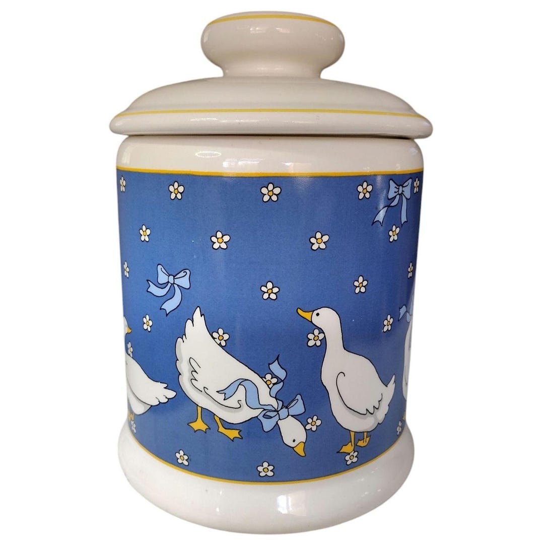Retro Country Geese Kitchen Cookie Jar, Goose Cookie Jar, Vintage Blue ...