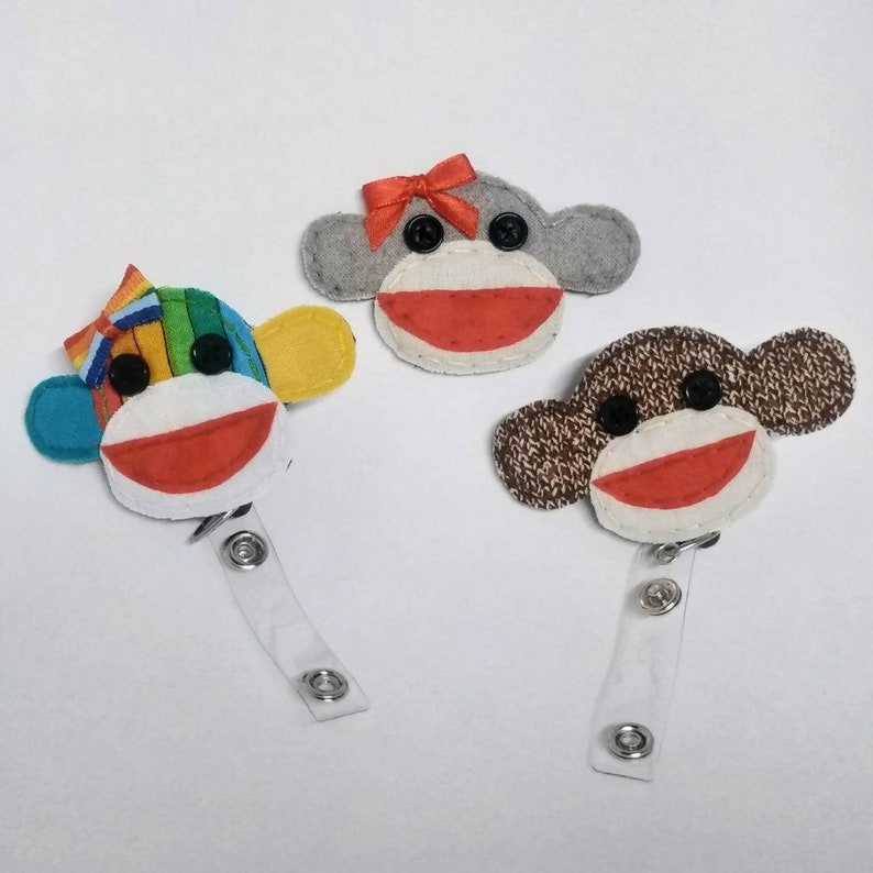 Sock Monkey Badge Reel Monkey Badge Card Holder Monkey Sock - Etsy