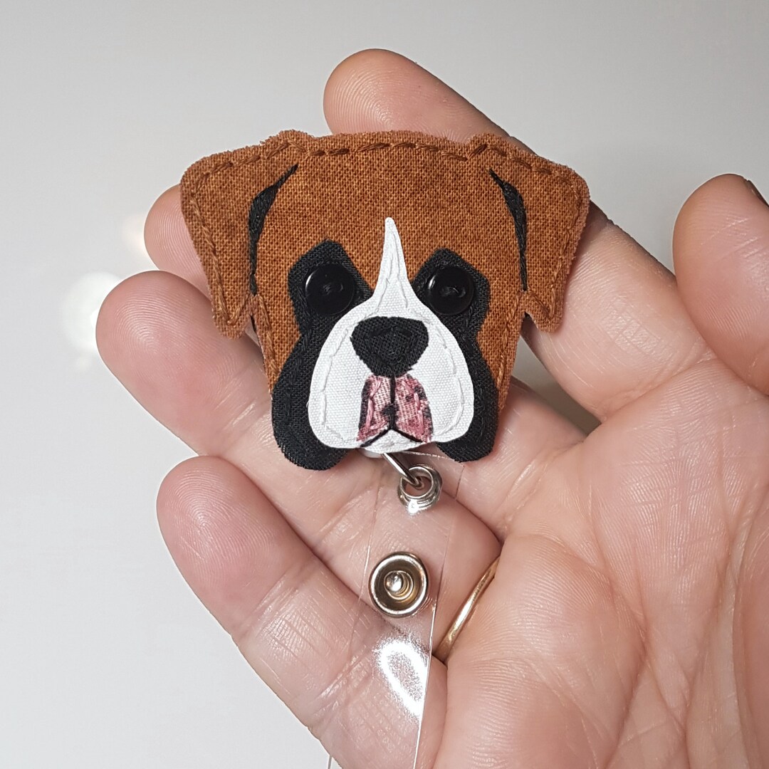 Handmade Boxer Dog Badge Reel, Upcycled Denim ID Holder - Etsy