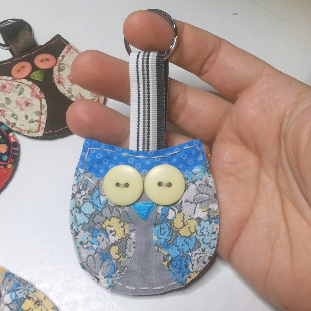 Fabric Scrap Owl Keychain, Upcycled Denim Owl Key Ring - Etsy