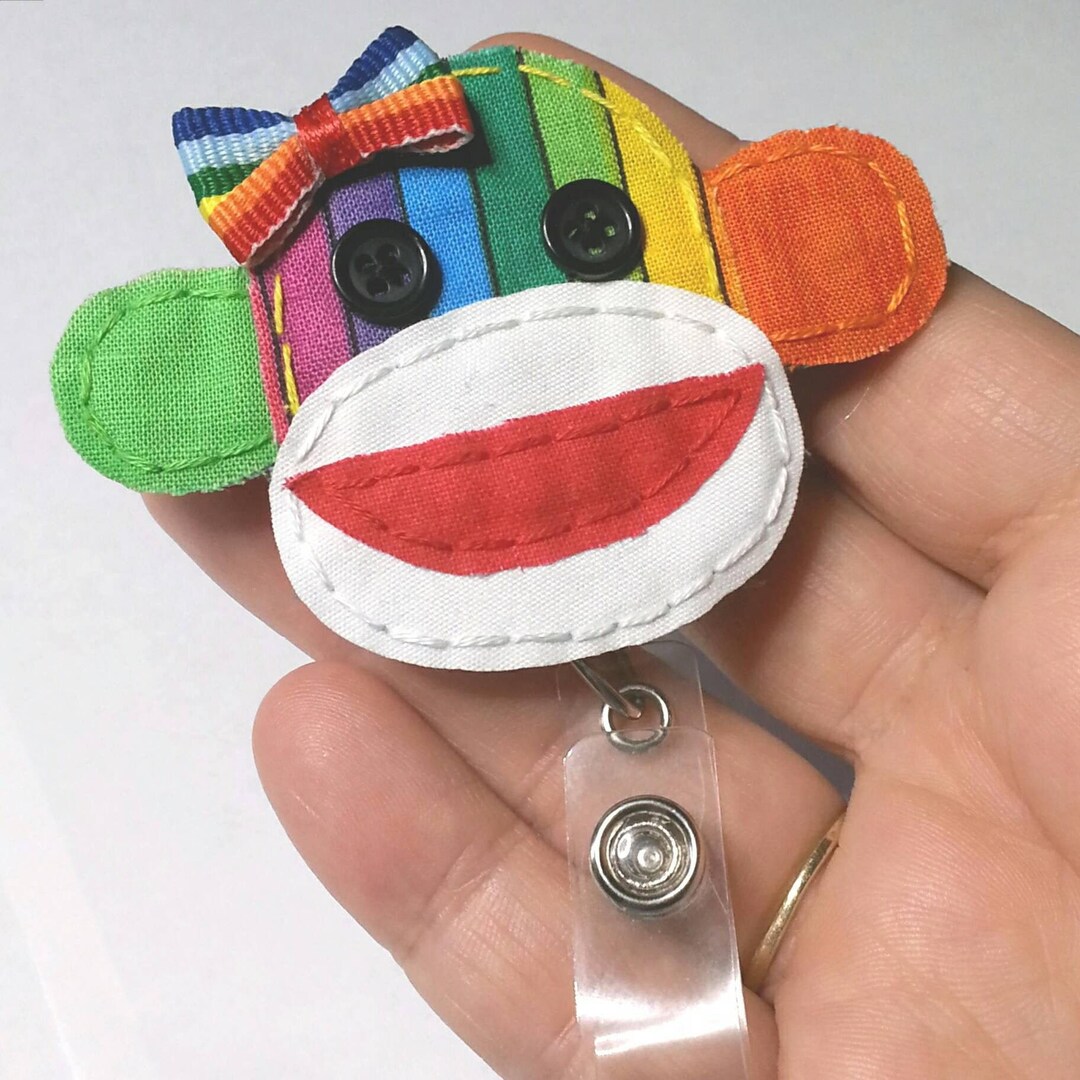 Sock Monkey Badge Reel, Rainbow Sock Monkey,monkey Badge Holder, ID ...