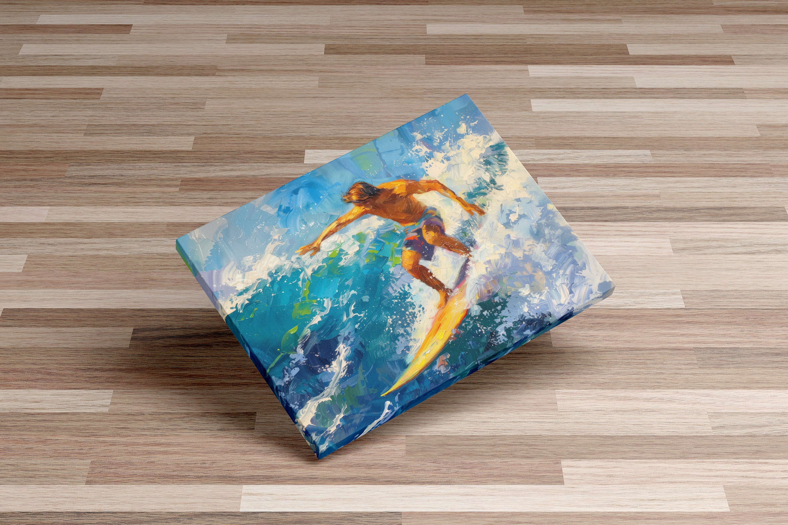 Surfing Wall Art - Vibrant Ocean Wave Canvas Print, Surfer Riding Waves ...