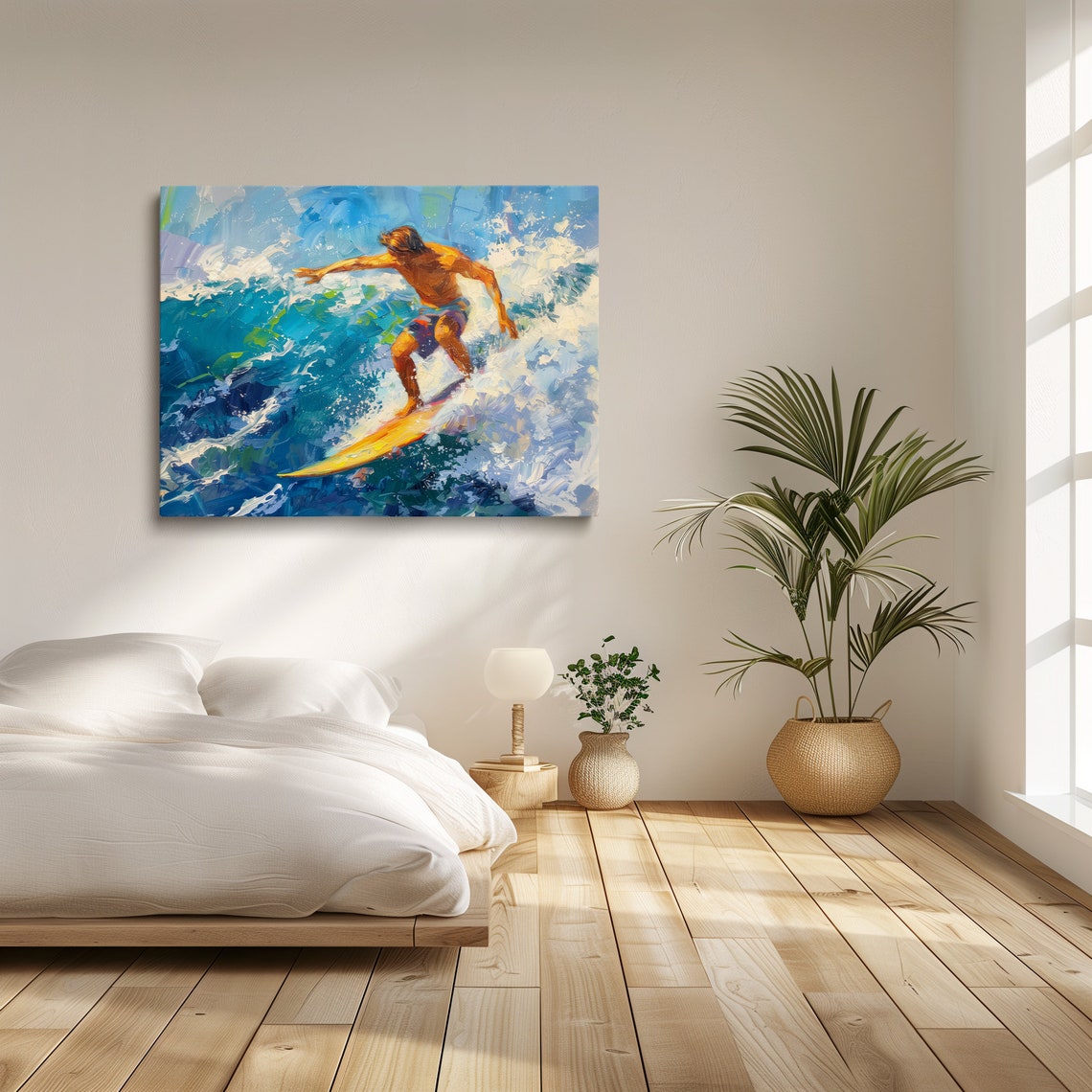 Surfing Wall Art - Vibrant Ocean Wave Canvas Print, Surfer Riding Waves ...
