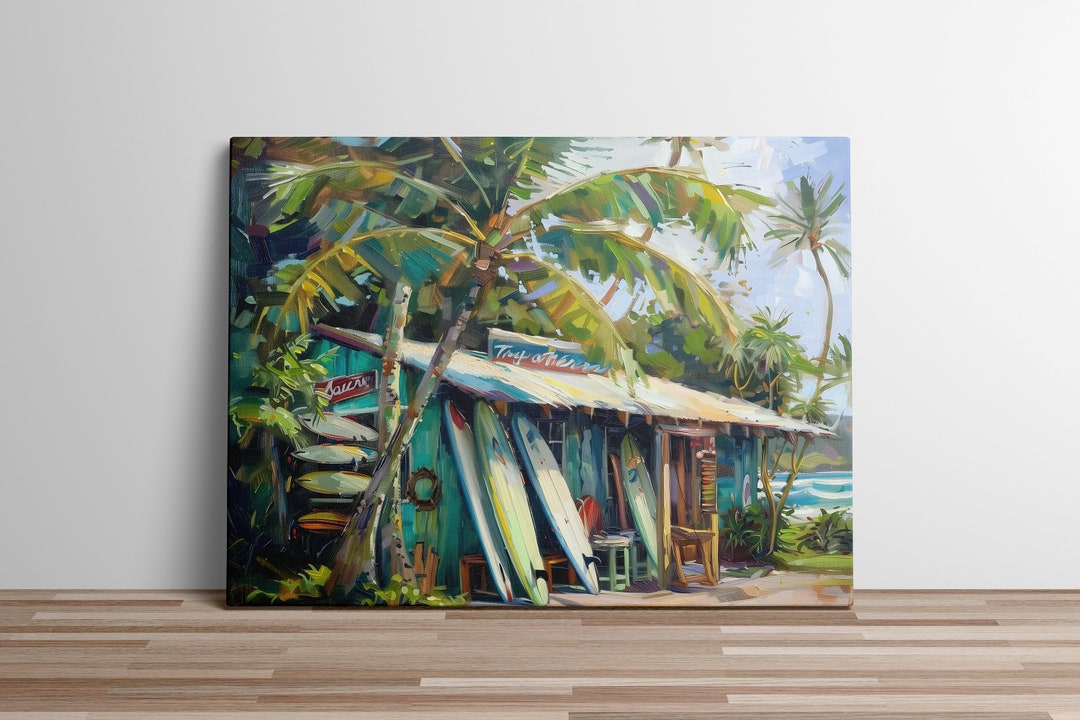 Tropical Surf Shack Canvas Print – Beach House Decor, Coastal Wall Art ...