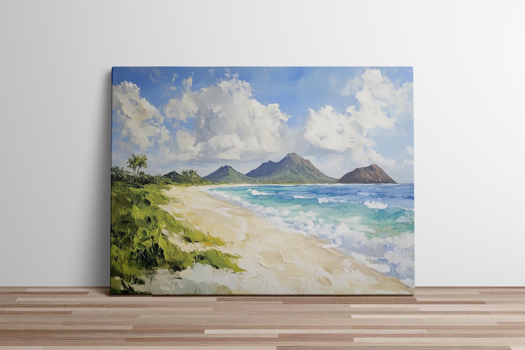 Hawaiian Beach Oil Painting Canvas Print - Lanikai Oahu Coastal Wall ...
