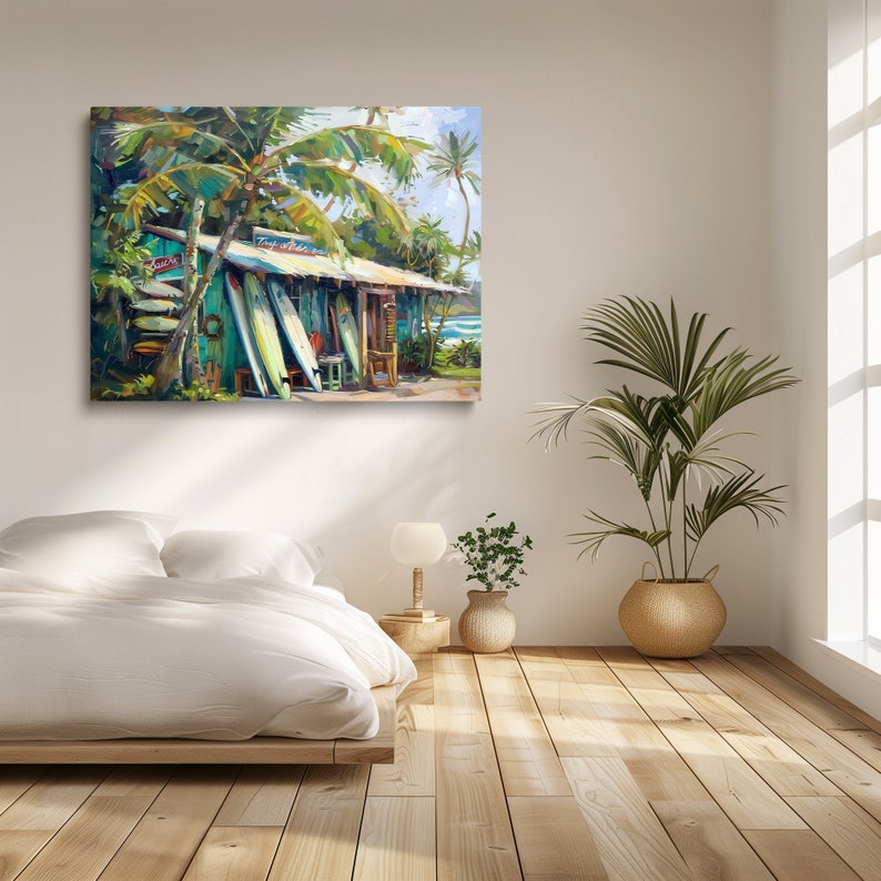 Tropical Surf Shack Canvas Print – Beach House Decor, Coastal Wall Art ...