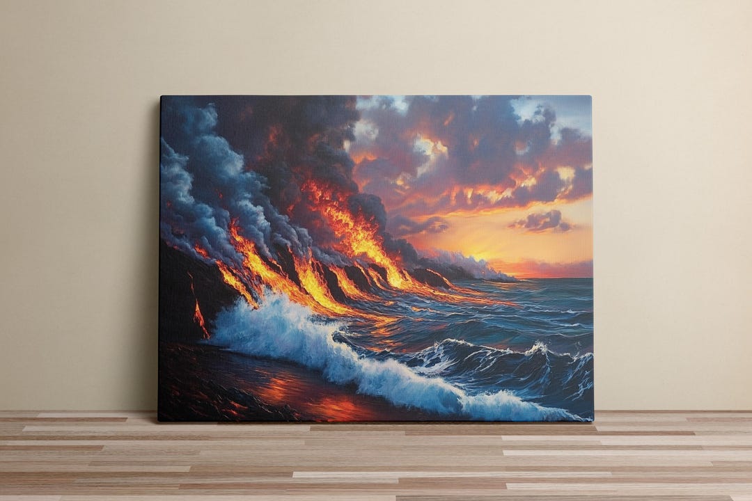 Kilauea Volcano Lava Flow Canvas Print | Hawaii Big Island Fiery Sunset ...