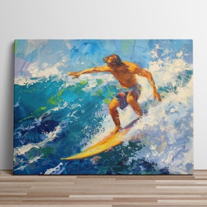 Surfing Wall Art - Vibrant Ocean Wave Canvas Print, Surfer Riding Waves ...