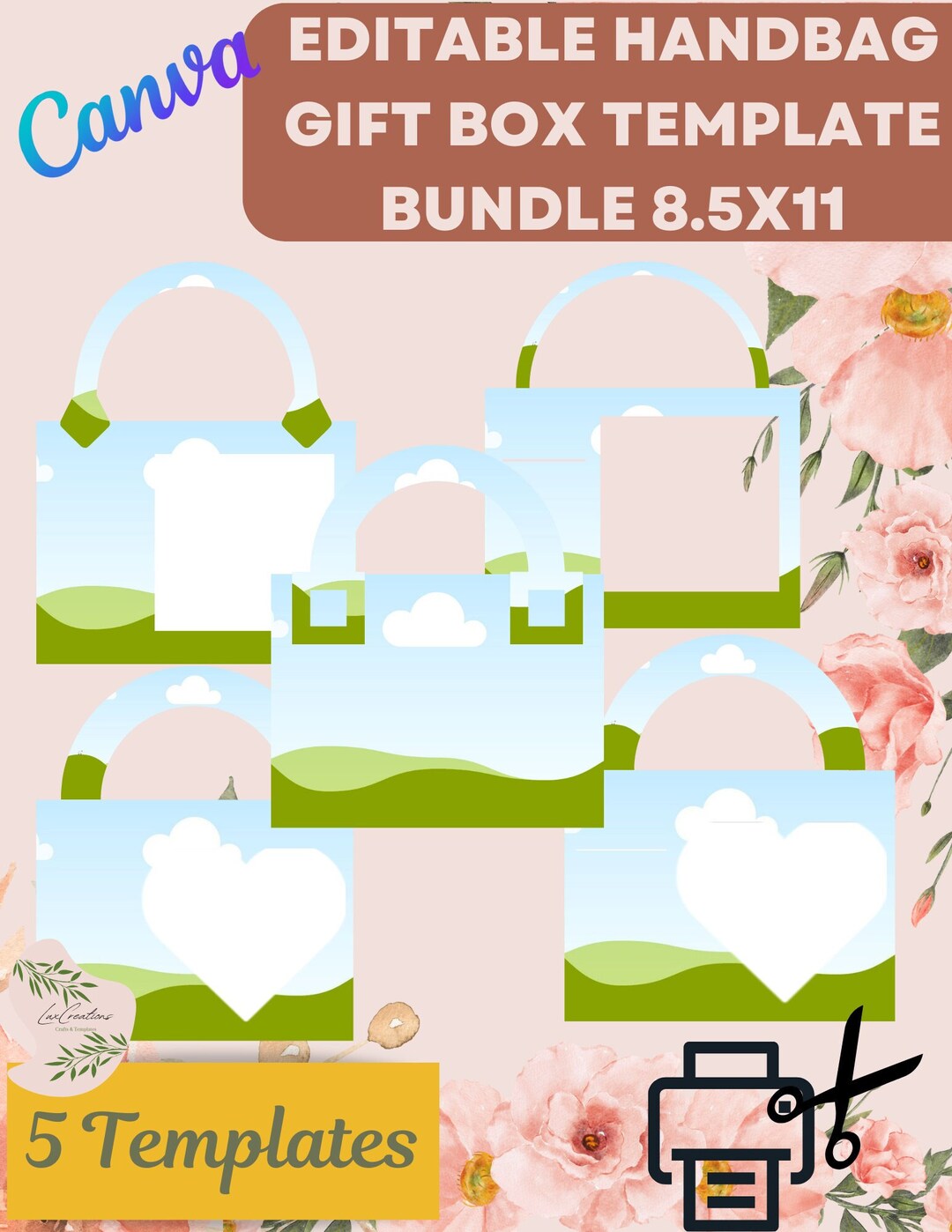 Handbag Gift Box Template Bundle: 8.5 X 11 Editable Canva (digital File ...