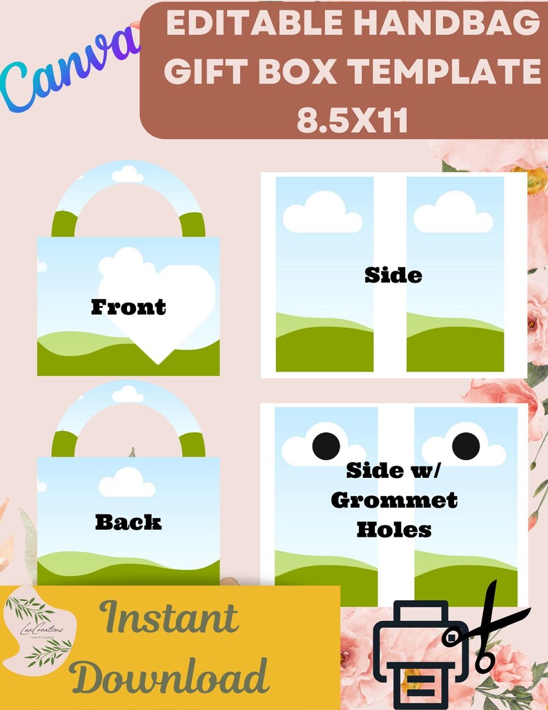 8.5 X 11 Canva Editable Handbag Gift Box Template With Heart Window ...