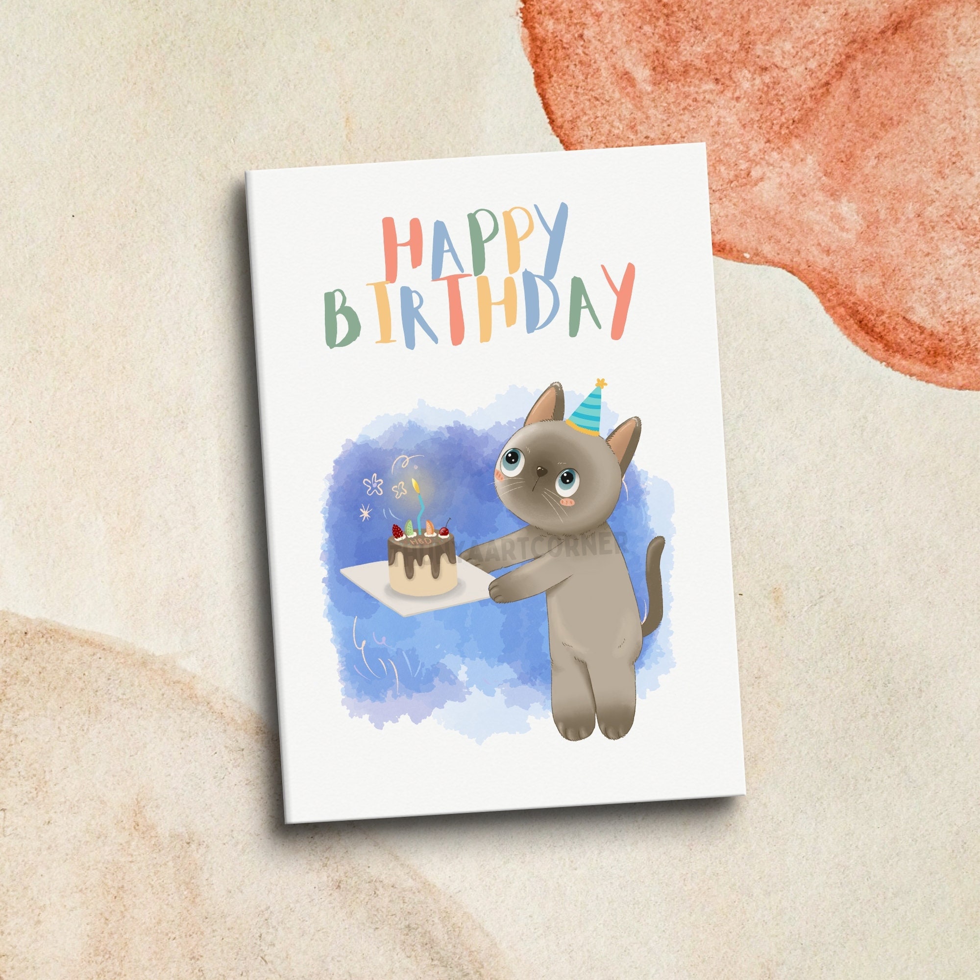 Printable Happy Birthday Cards and Digital Cards of a Cat, Printable ...
