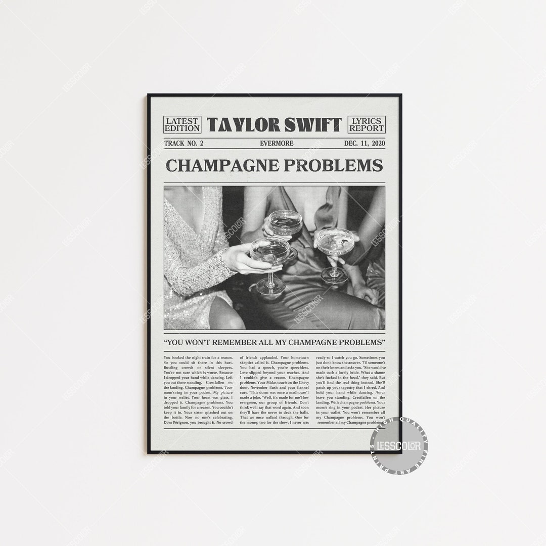 Taylor Swift Retro Newspaper Print, Champagne Problems Poster, Lyrics ...