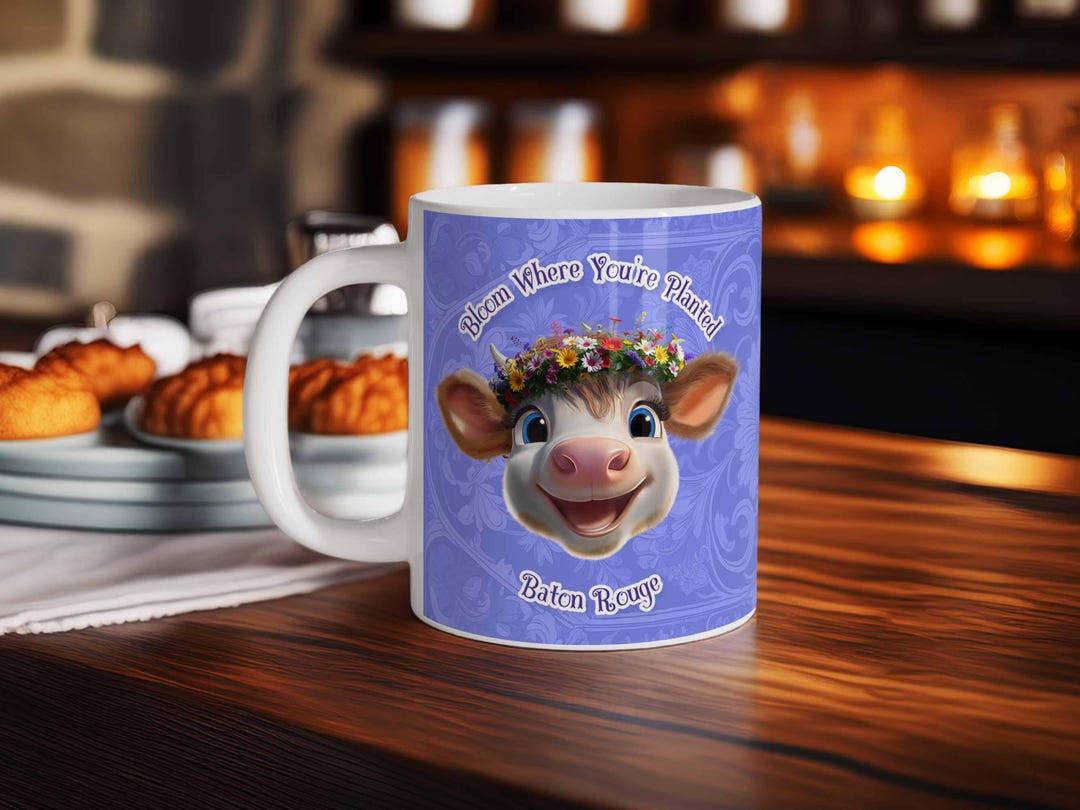 Baton Rouge ~ Bloom Where You're Planted 11oz Mug, Cute Cow Mug ...