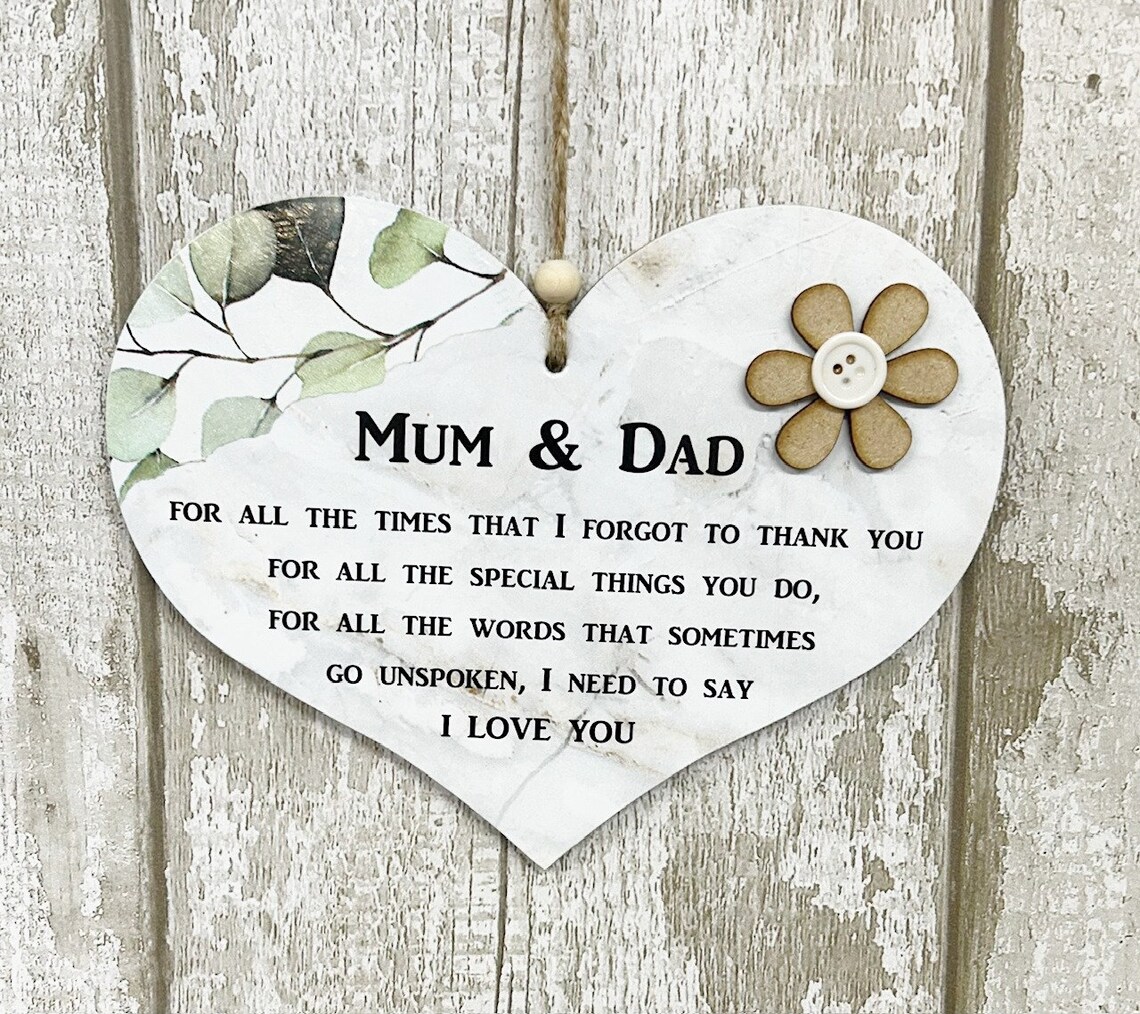 Thank You Best Mum and Dad Parents Gift Idea Wooden Heart Plaque - Etsy