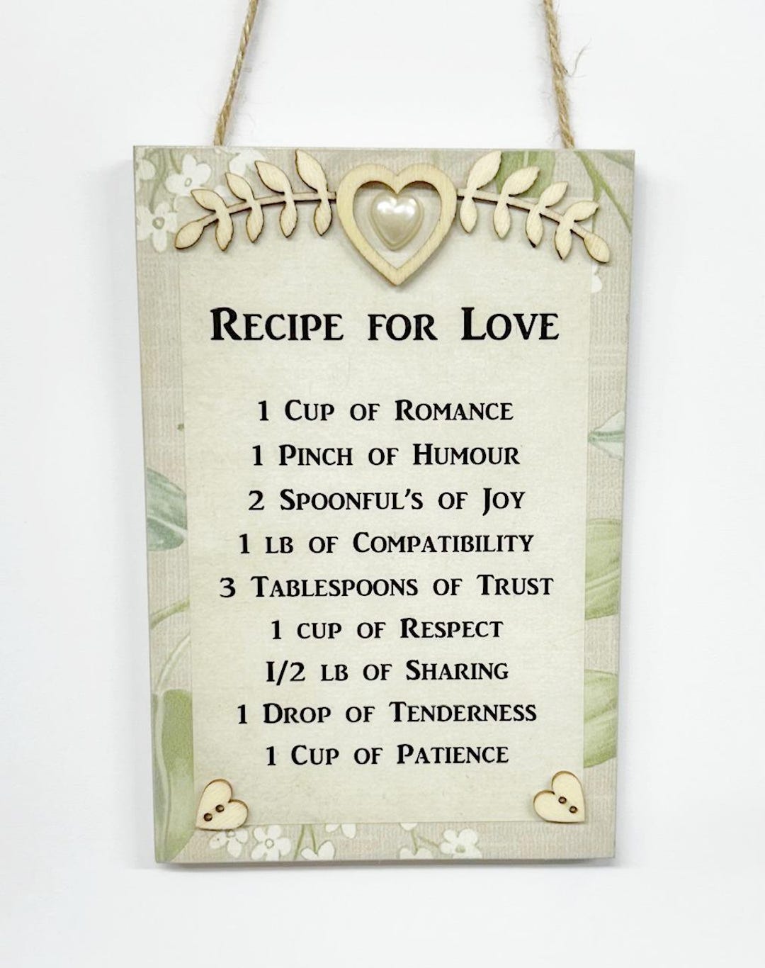 Recipe for Love Wooden Plaque: Friendship Gift (15cm X 10cm) - Etsy