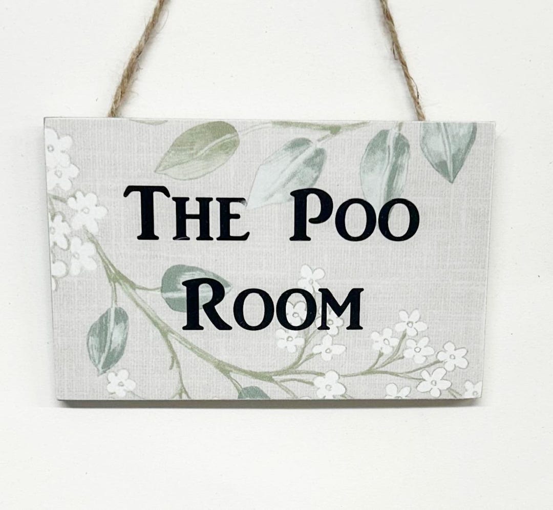 The Poo Room Decorated Door Sign for the Smallest Room WC Pretty Wooden ...