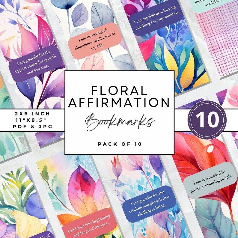 Floral Affirmation Bookmarks Printable Set of 10 Book Lovers Digital ...