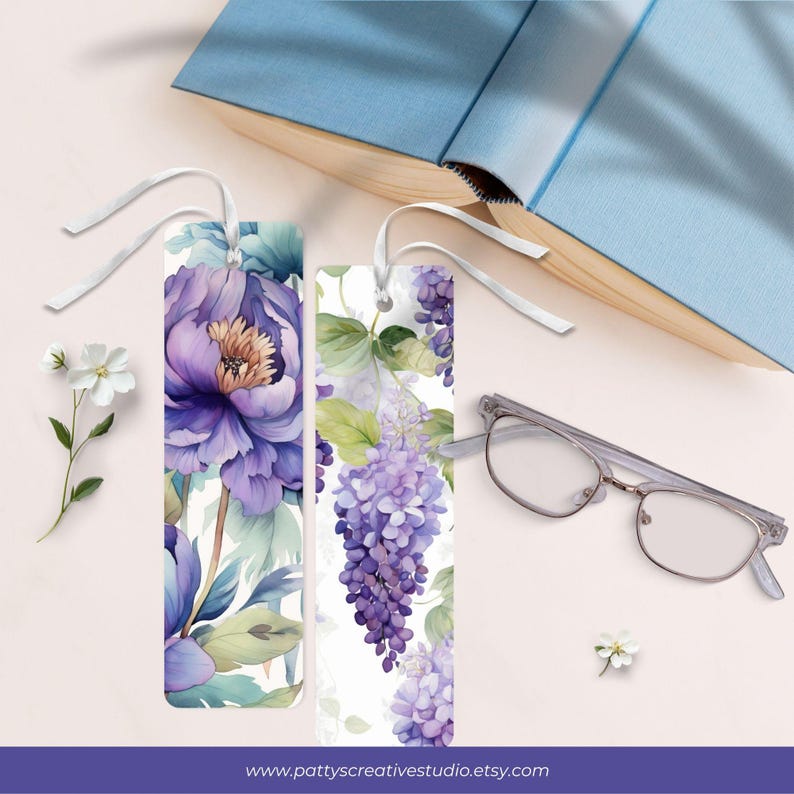 Purple Peonies Hysteria Floral Bookmarks Printable Set of 10 Shades of ...
