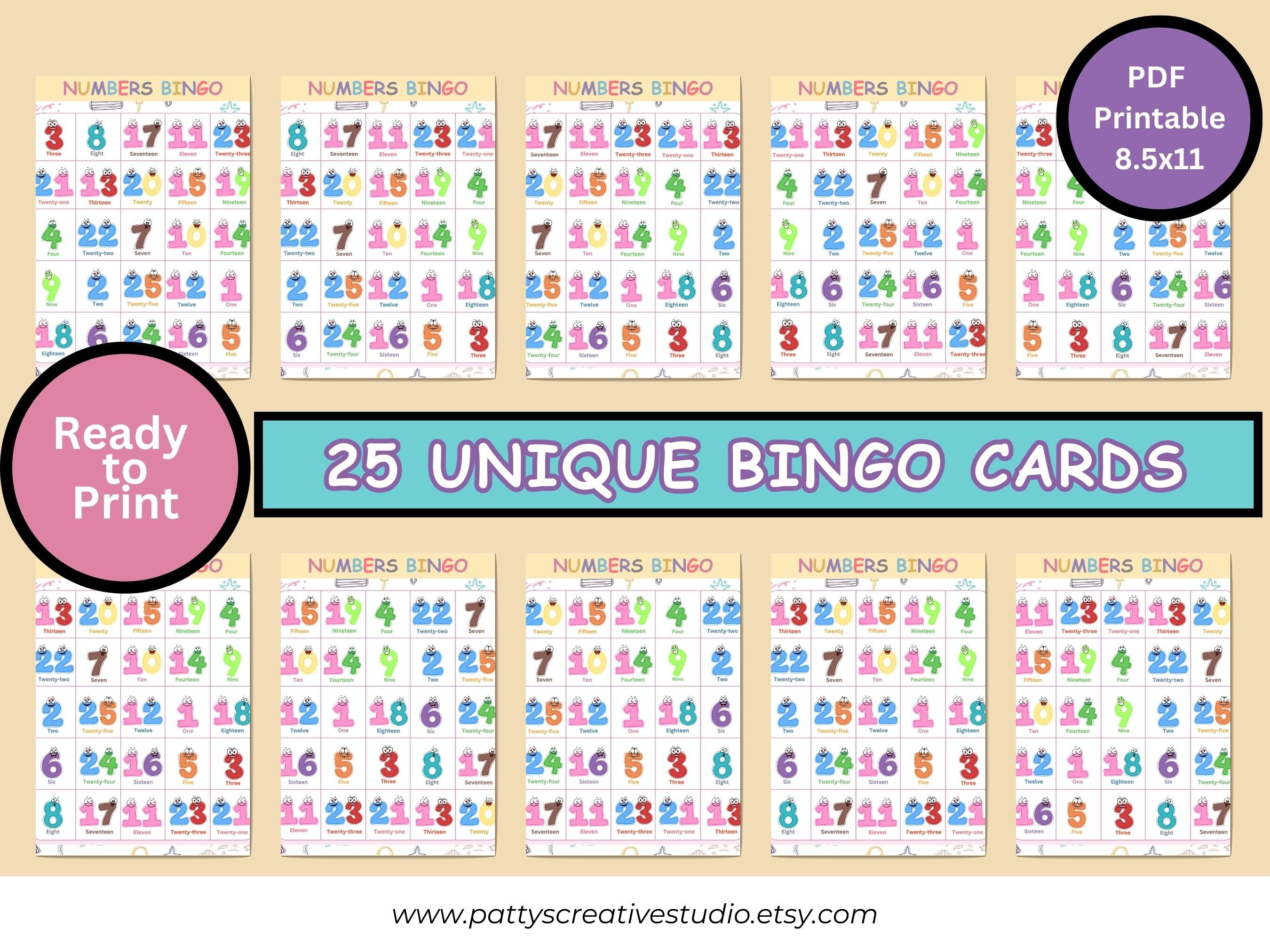 Kids Numbers Bingo Game Cards Summer Game Activity Bingo Cards Numbers ...