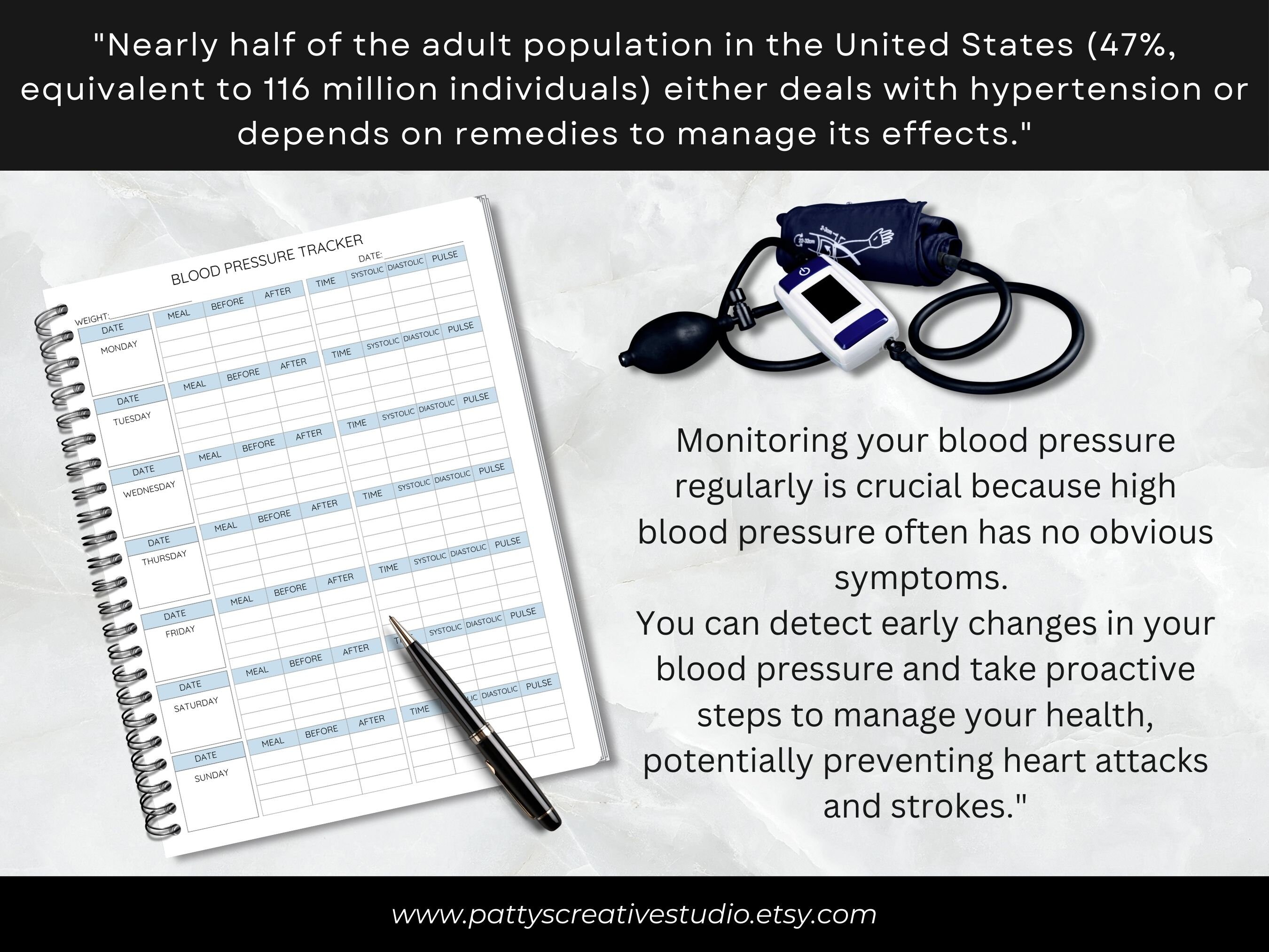 Weekly Blood Pressure Tracker BP Log Blood Pressure Chart Daily Medical ...