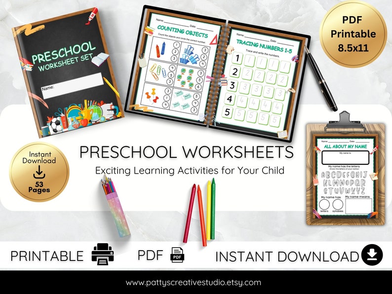 Preschool Worksheets | Busy Book Pages | Learning Pack Toddler Activity ...