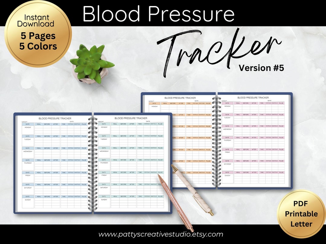 Weekly Blood Pressure Tracker BP Log Blood Pressure Chart Daily Medical ...
