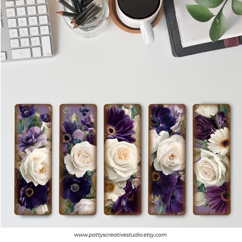 Gothic Purple Floral Bookmarks Printable Set of 5 Petals After Dark ...