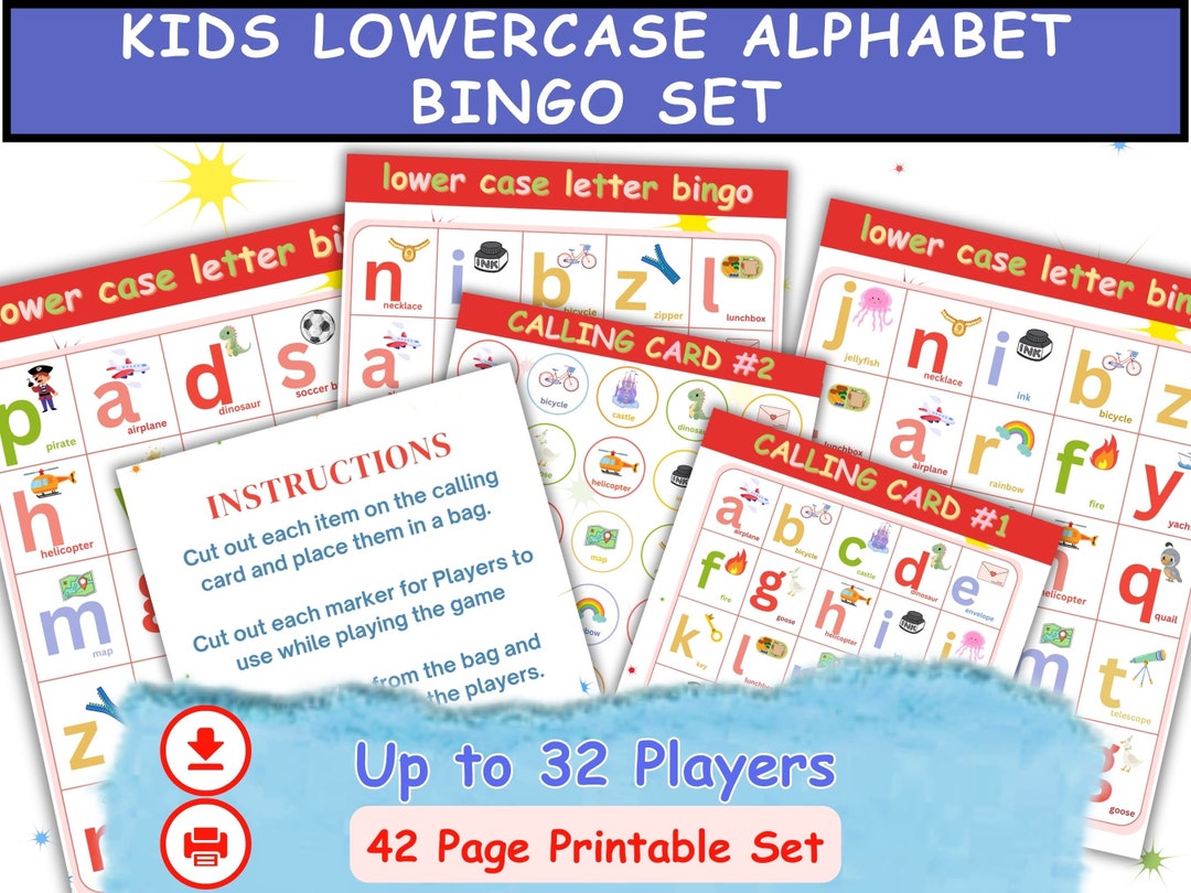 Kids Lowercase Letter Bingo Game Cards ABC Bingo Game Activity Bingo ...