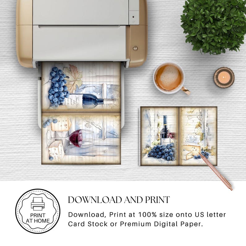 Wine Tasting Junk Journal Digital Pages Wine Grapes Glasses Printable 4 ...