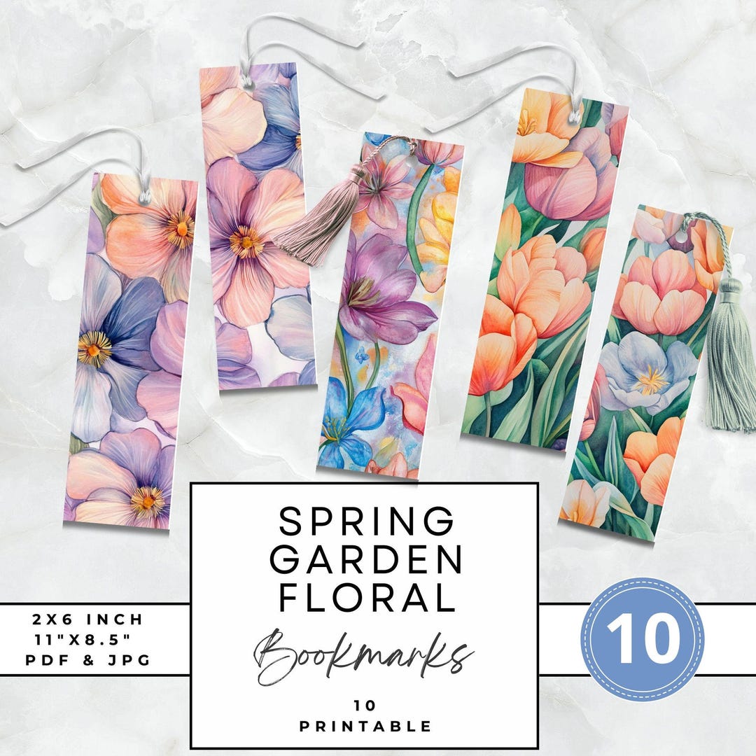 Spring Garden Floral Bookmarks Printable Set of 10 Book Lovers Digital ...